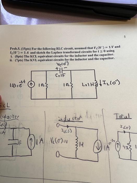 Solved Prob.5. (15pts) For the following RLC circuit, | Chegg.com