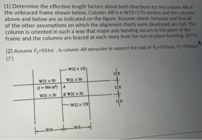 Solved (1) Determine the effective length factors about both | Chegg.com