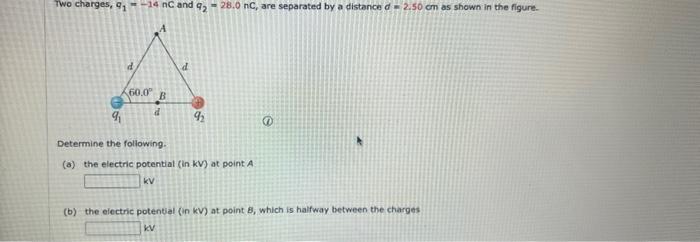 Solved Wo charges, q1=−14nC and q2=28.0nC, are separated by | Chegg.com