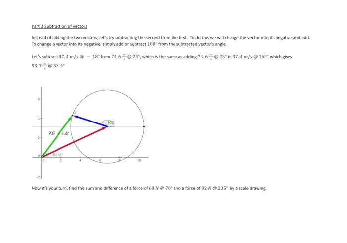 Solved Part 2 Addition of vectors using a scale drawing We | Chegg.com