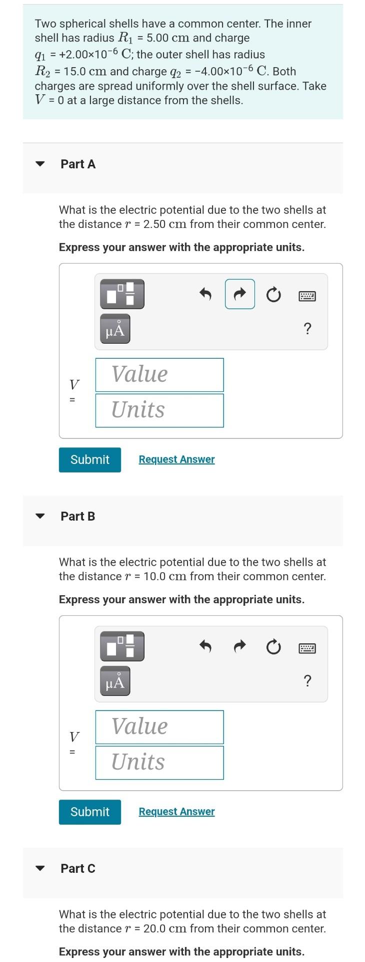 Solved Two spherical shells have a common center. The inner | Chegg.com