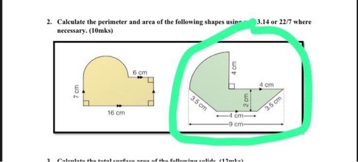 Solved 2. Calculate the perimeter and area of the following | Chegg.com