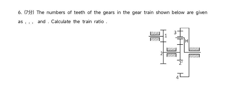 6. (7分) The numbers of teeth of the gears in the gear | Chegg.com