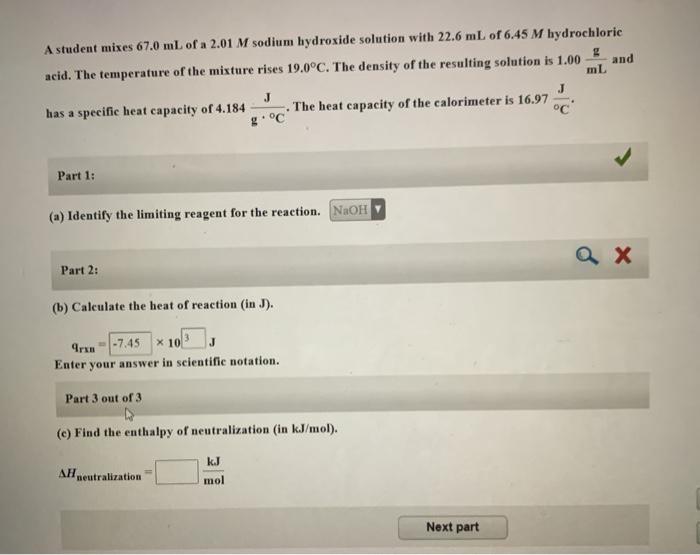 Solved A student mixes 67.0 mL of a 2.01 M sodium hydroxide | Chegg.com