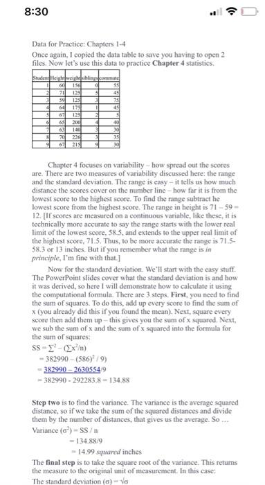 Solved 8:30 Data for Practice: Chapters 1-4 Once again, I | Chegg.com