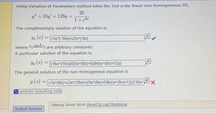 Solved Using Variation of Parameters method solve the | Chegg.com
