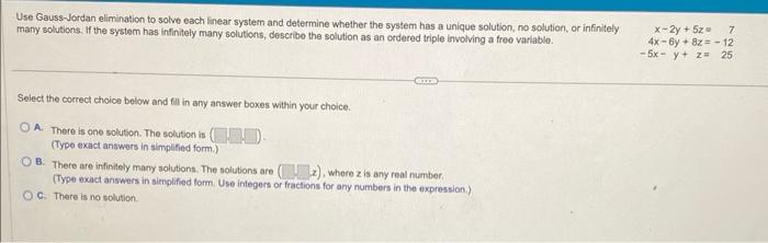 Solved Use Gauss-Jordan elimination to solve each linear | Chegg.com