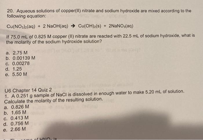 Solved 20. Aqueous solutions of copper(II) nitrate and | Chegg.com