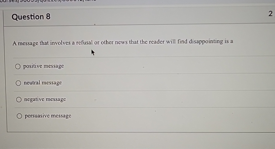 Solved Question 8A message that involves a refusal or other | Chegg.com