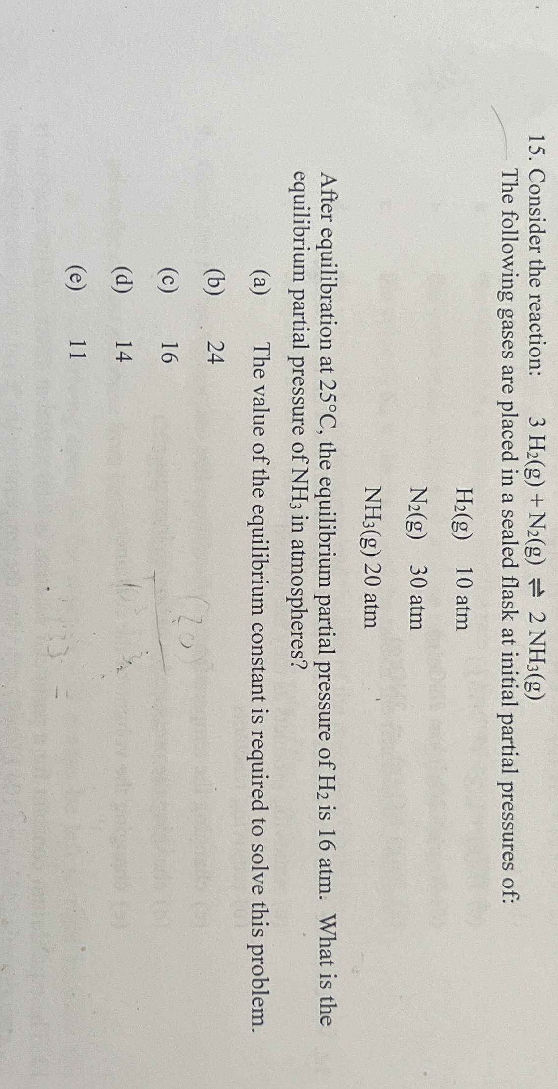 Solved Consider the reaction: ,3H2(g)+N2(g)⇌2NH3(g)The | Chegg.com