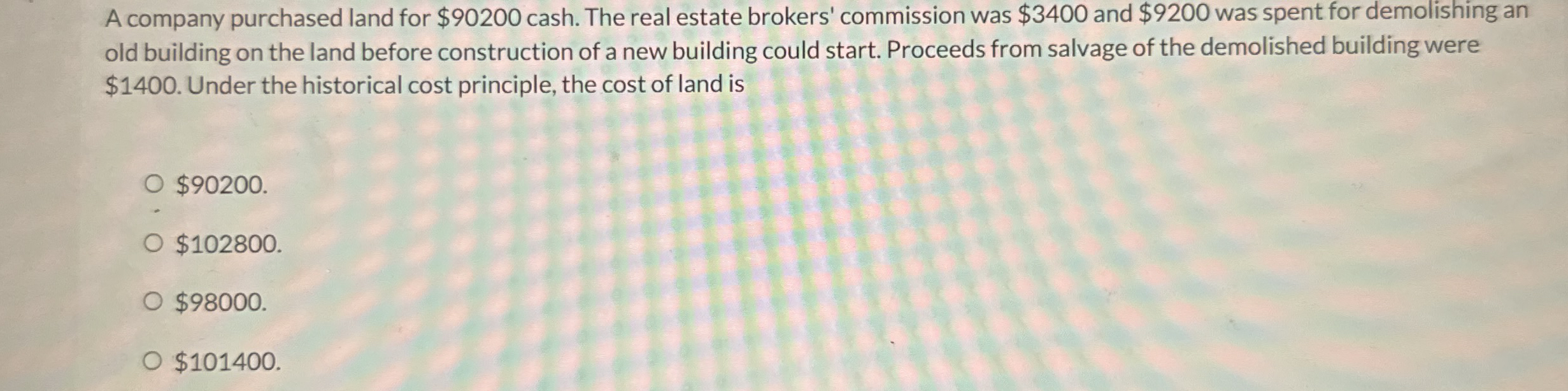 Solved A company purchased land for $90200 ﻿cash. The real | Chegg.com