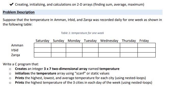 Solved Creating, initializing, and calculations on 2-D | Chegg.com