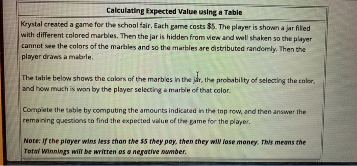 Solved Calculating Expected Value using a Table Krystal | Chegg.com
