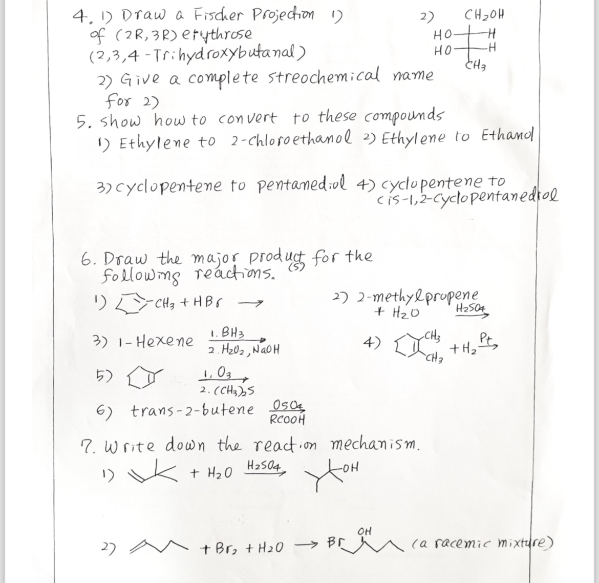 Solved 4.1) ﻿Draw a Fischer Projection 1) ﻿of (2R,3R) | Chegg.com
