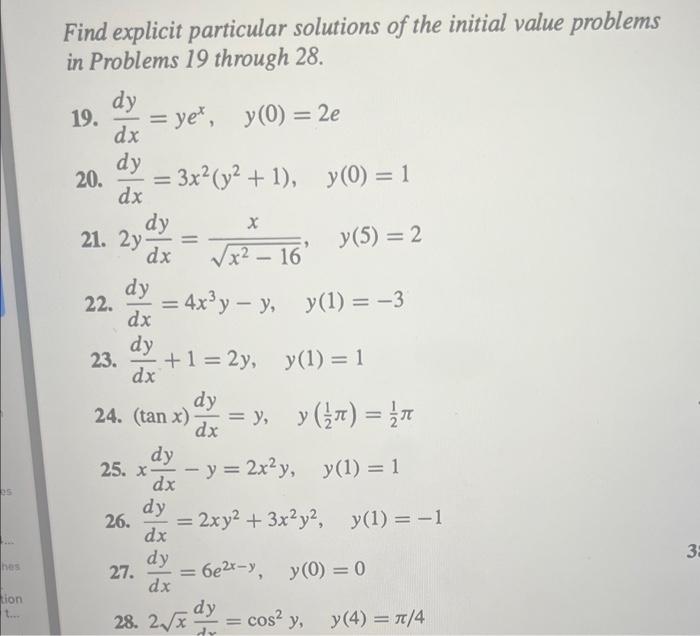 Solved Find explicit particular solutions of the initial | Chegg.com