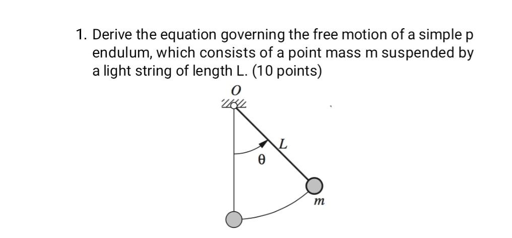 Solved 1 Derive The Equation Governing The Free Motion Of A