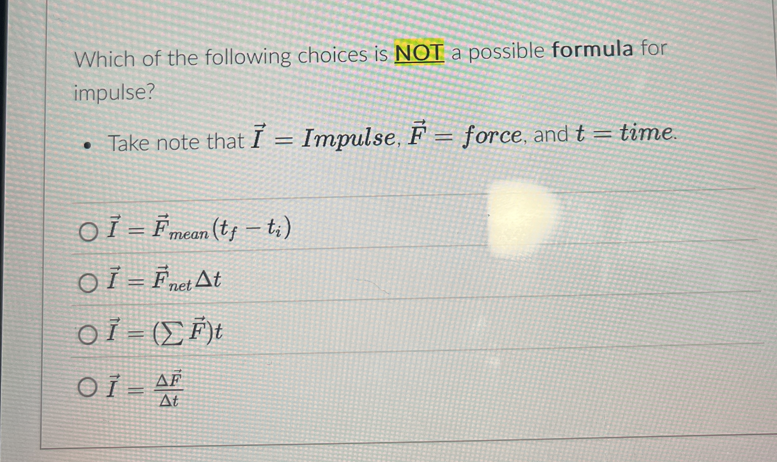 Solved Which of the following choices is NOT a possible | Chegg.com