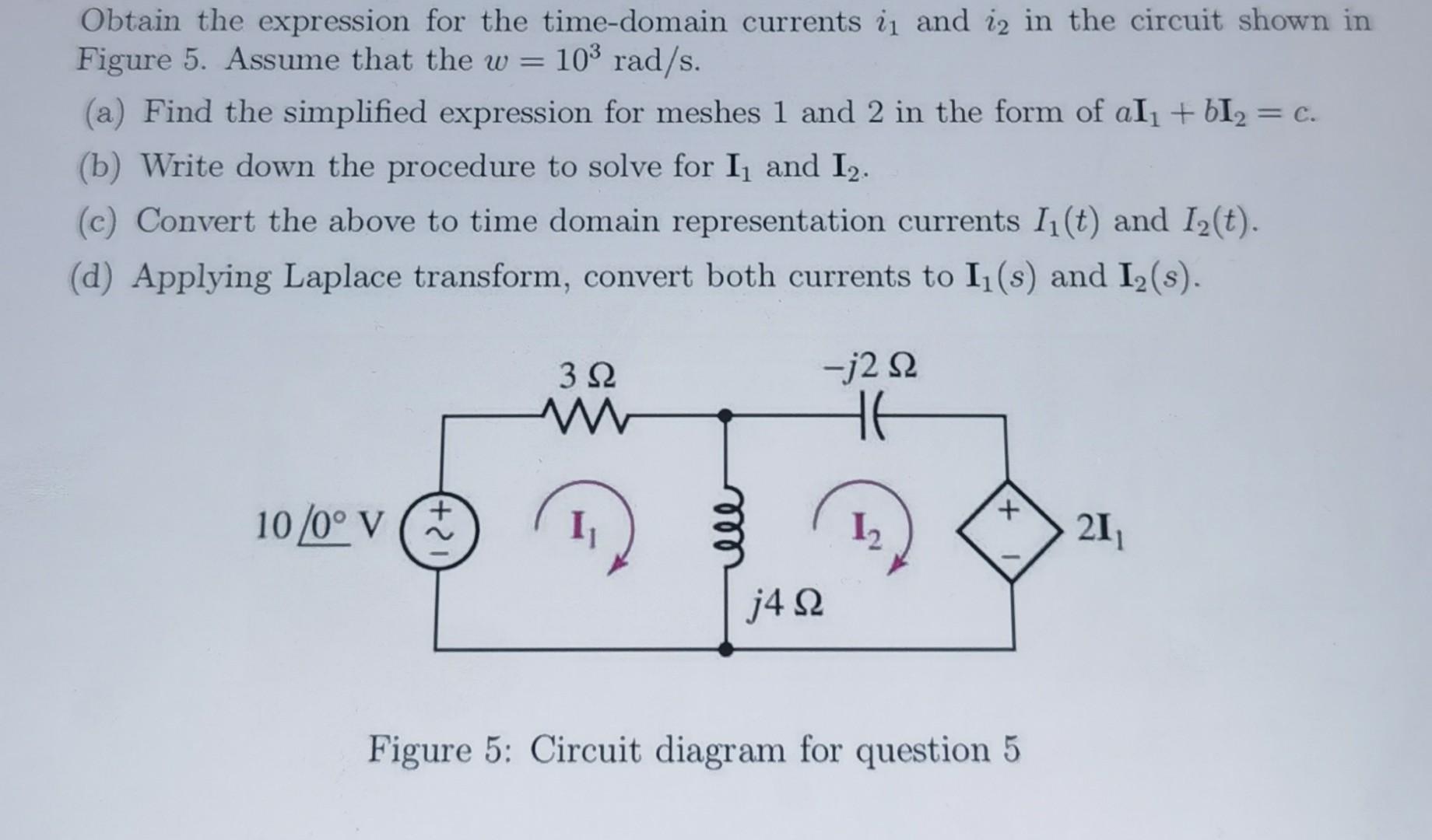 Solved Obtain the expression for the time-domain currents i1 | Chegg.com