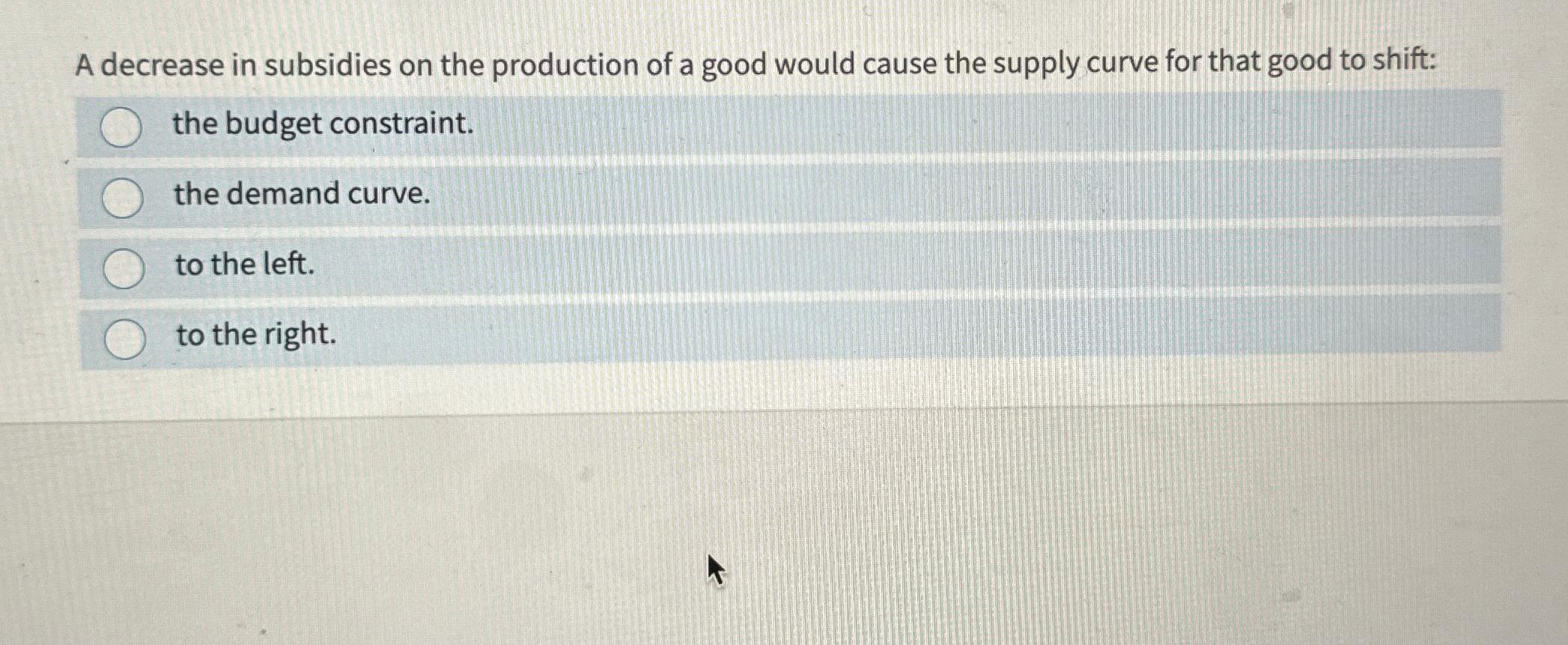 Solved A decrease in subsidies on the production of a good | Chegg.com