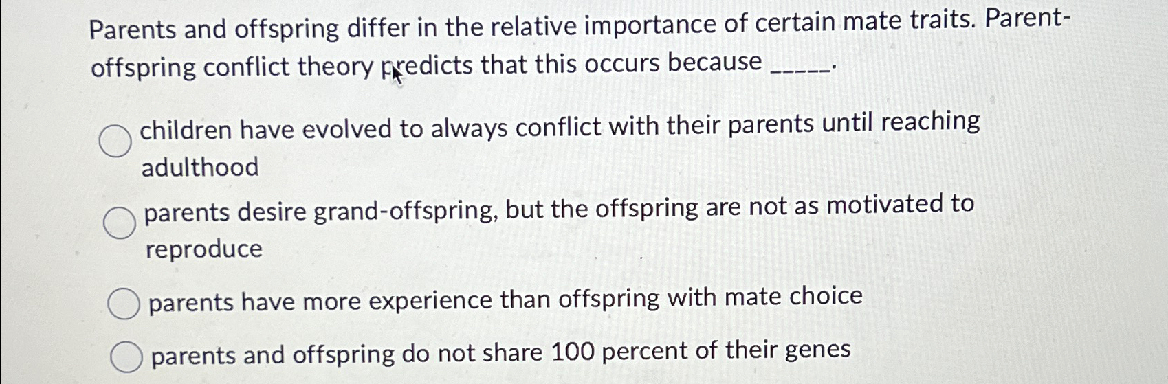 Solved Parents and offspring differ in the relative | Chegg.com