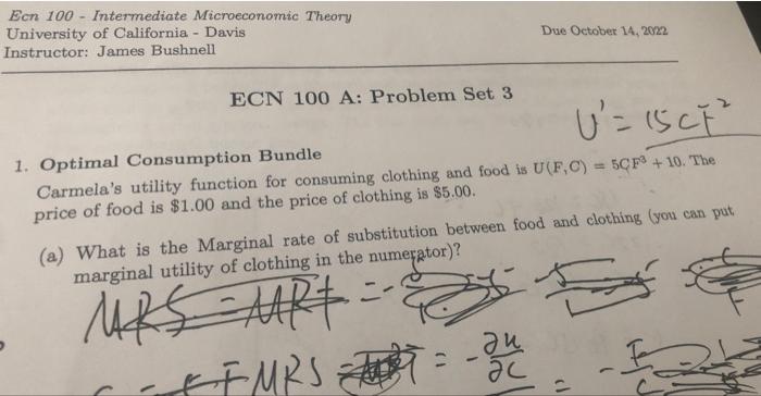 Solved 1. Optimal Consumption Bundle Carmela's utility | Chegg.com