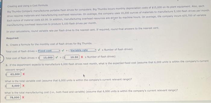Solved Creating and Using a cost, Formule B.g Thumbs Company | Chegg.com