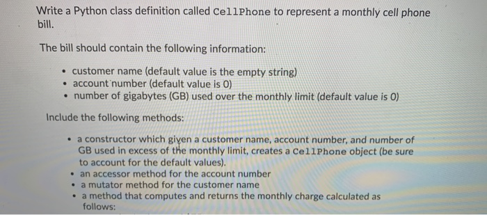 Solved Write a Python class definition called Cellphone to | Chegg.com