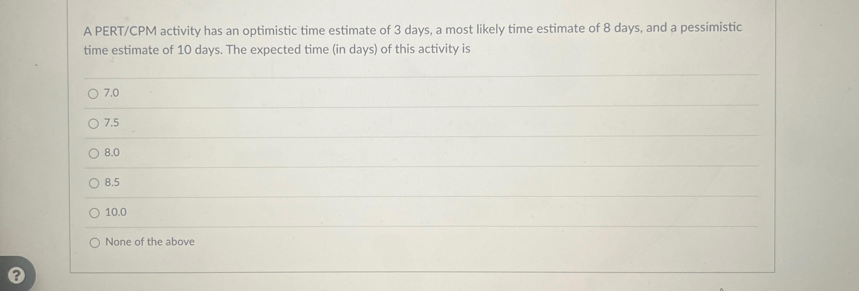 Solved A PERT/CPM activity has an optimistic time estimate | Chegg.com