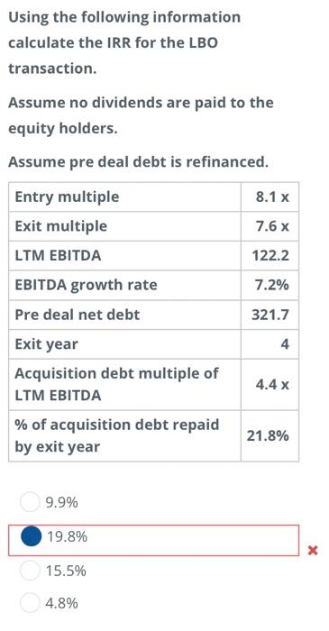 Solved Using the following information calculate the IRR for | Chegg.com