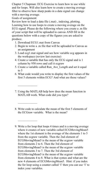 Chapter 5 Chapman: ECG Exercise to learn how to use | Chegg.com