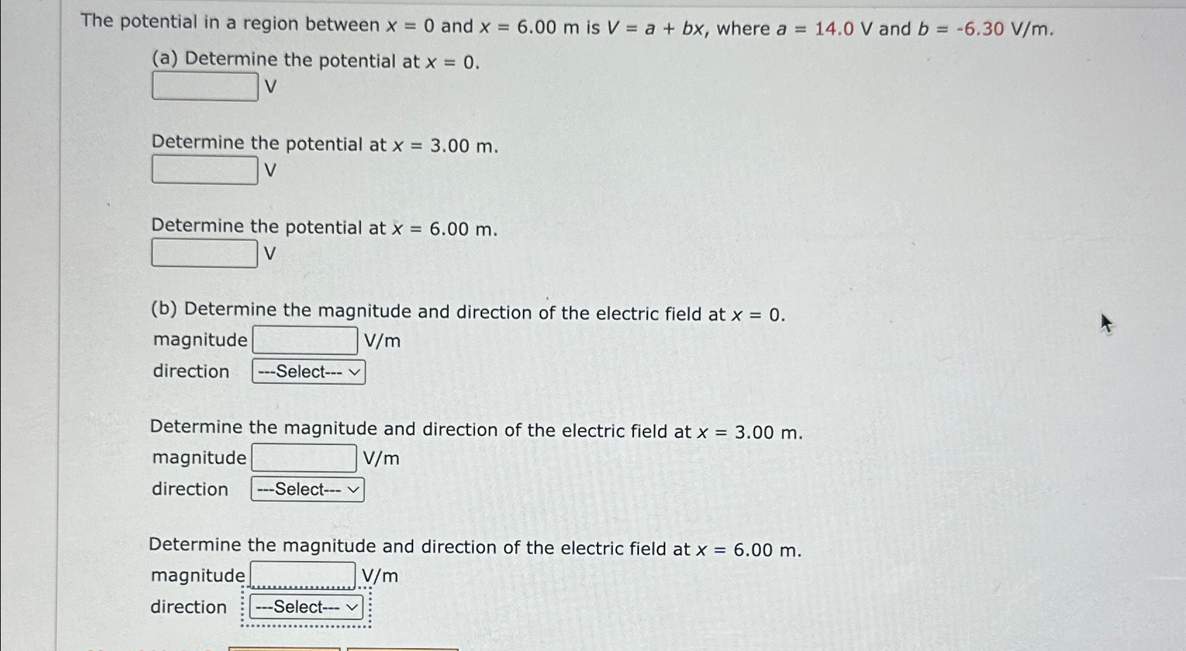 Solved The potential in a region between x=0 ﻿and x=6.00m | Chegg.com