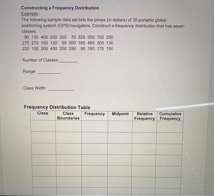 Solved Constructing a Frequency Distribution Example: The | Chegg.com