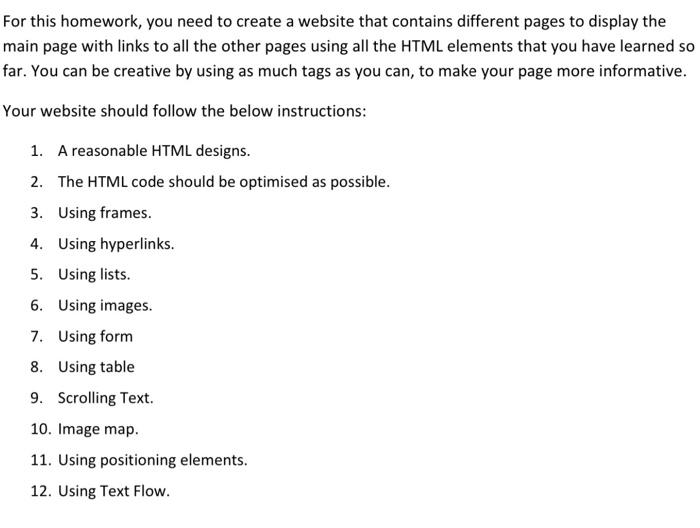 Solved For this homework, you need to create a website that | Chegg.com