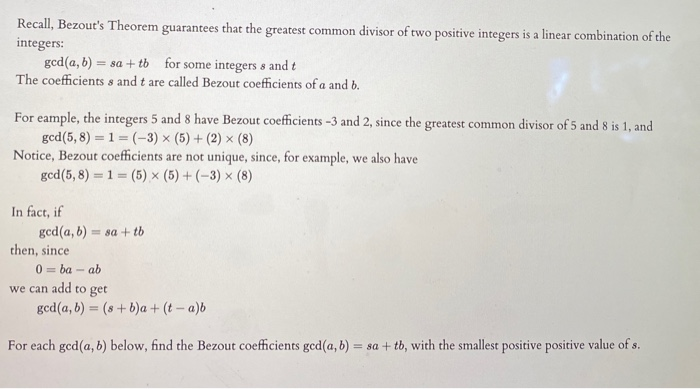 Solved Recall, Bezout's Theorem guarantees that the greatest | Chegg.com