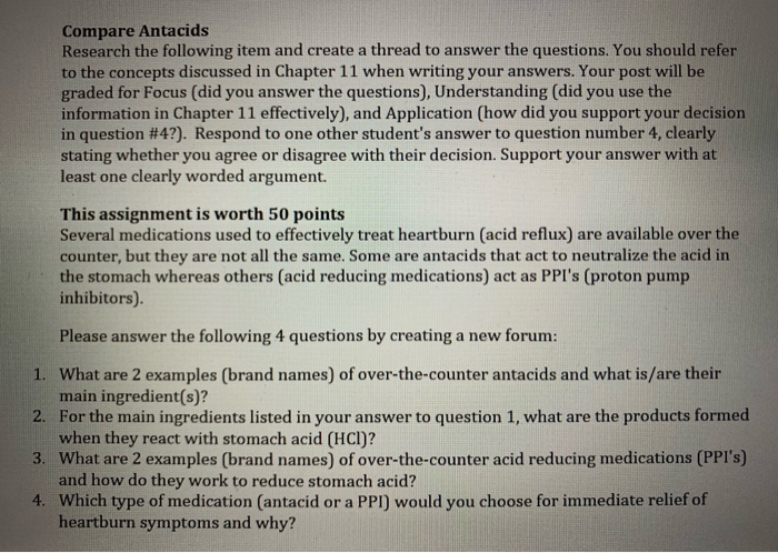Solved Compare Antacids Research the following item and | Chegg.com
