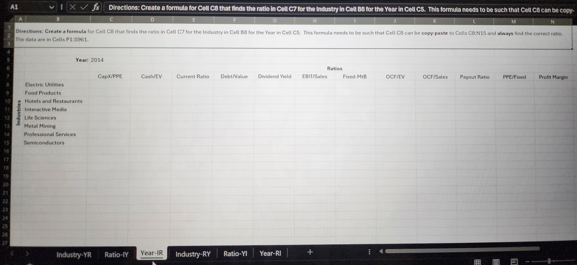 A1Directions: Create a formula for Cell C8 ﻿that | Chegg.com