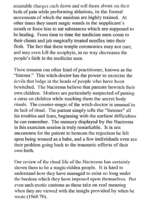 BODY RITUAL AMONG THE NACIREMA Horace Miner The | Chegg.com