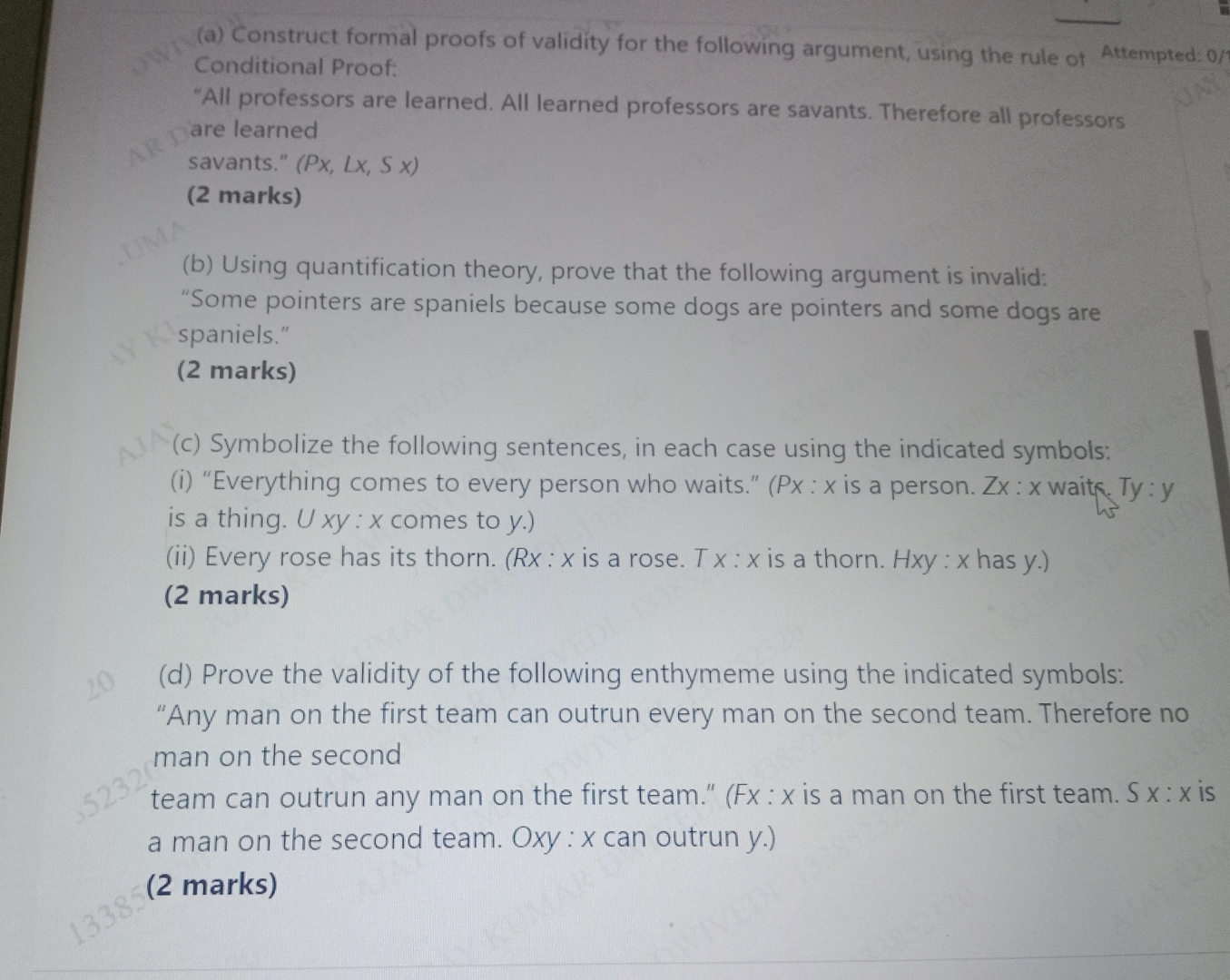 Solved (a) ﻿Construct formal proofs of validity for the | Chegg.com