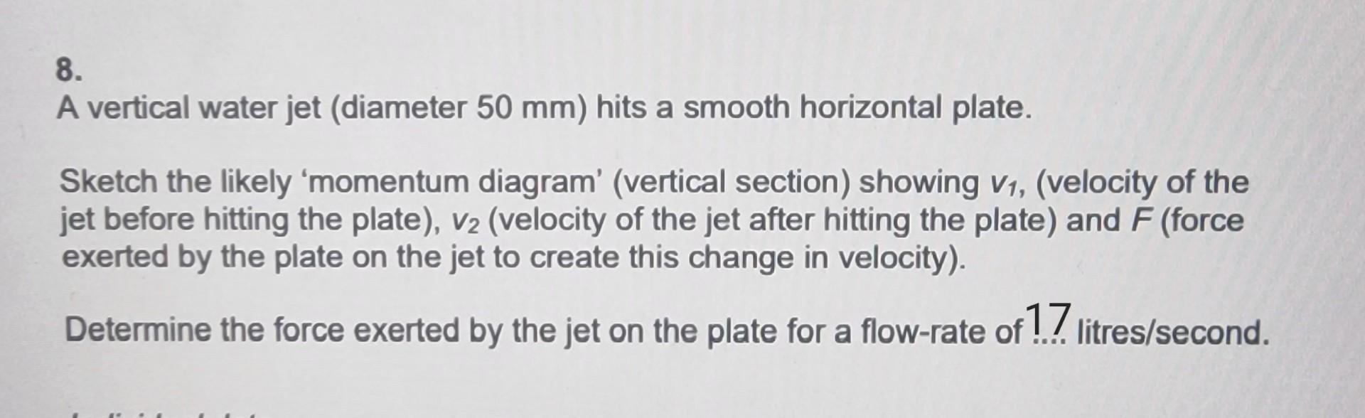 Solved 8. A vertical water jet (diameter 50 mm ) hits a | Chegg.com