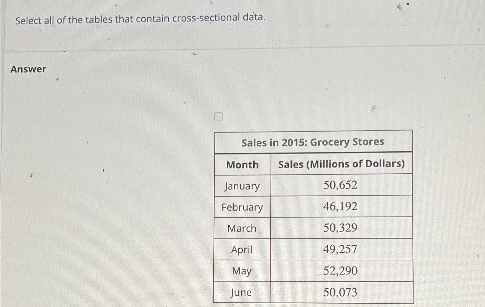 Solved Select all of the tables that contain cross-sectional | Chegg.com