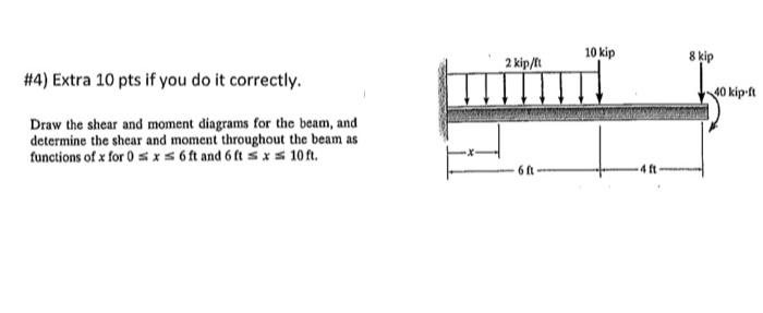 Solved 10 kip 2 kip/ 8 kip #4) Extra 10 pts if you do it | Chegg.com