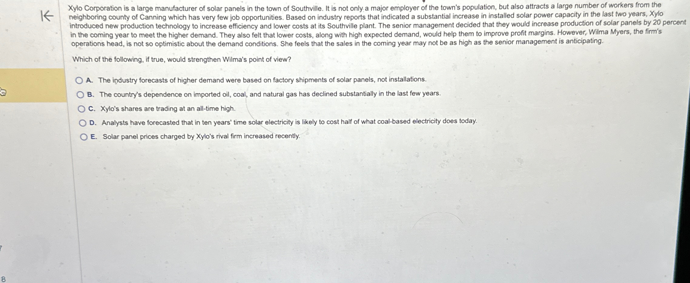 Solved operations head, is not so optimistic about the | Chegg.com