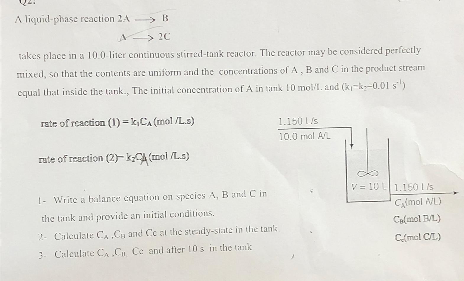 Solved A liquid-phase reaction | Chegg.com