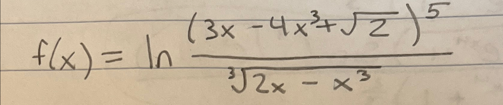 Solved f(x)=ln((3x-4x3+22)52x-x33)Apply the laws of | Chegg.com