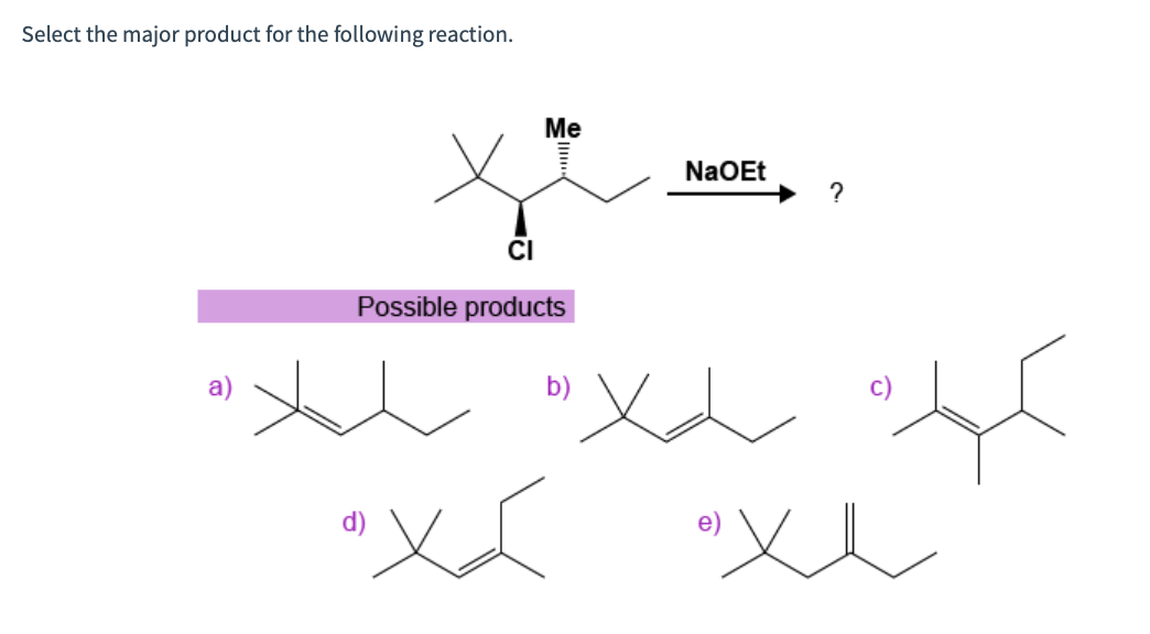 Solved Select the major product for the following reaction. | Chegg.com