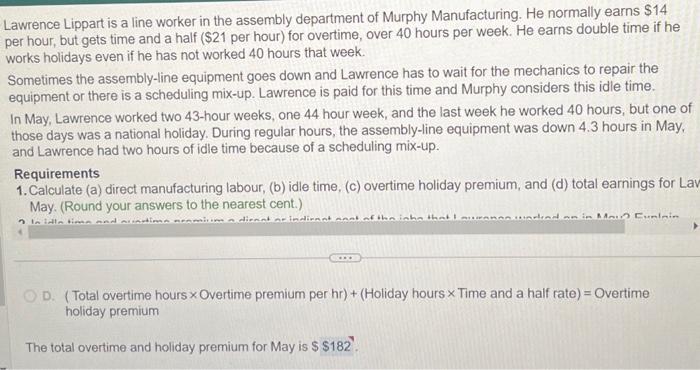 Solved Lawrence Lippart is a line worker in the assembly | Chegg.com