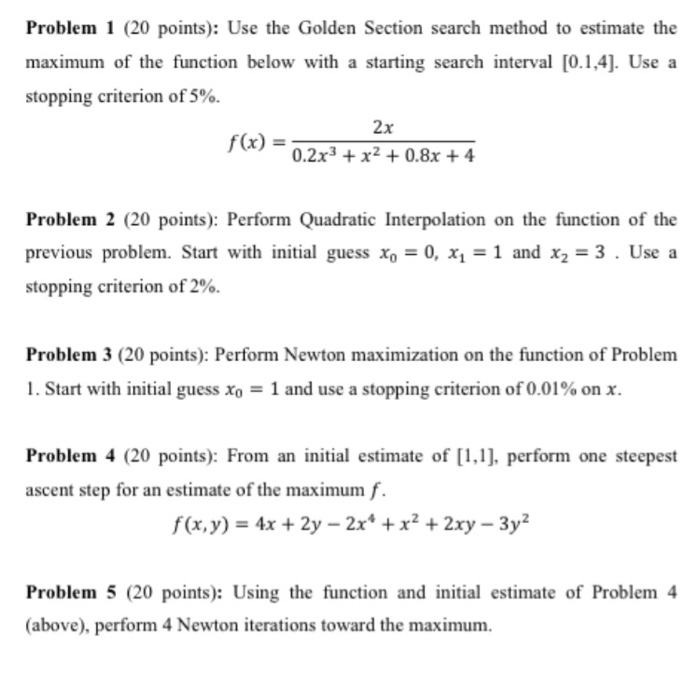 Problem 1 (20 points): Use the Golden Section search | Chegg.com
