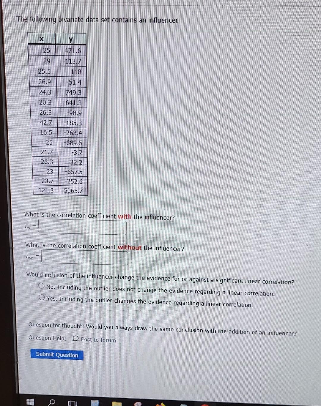 Solved The Following Bivariate Data Set Contains An