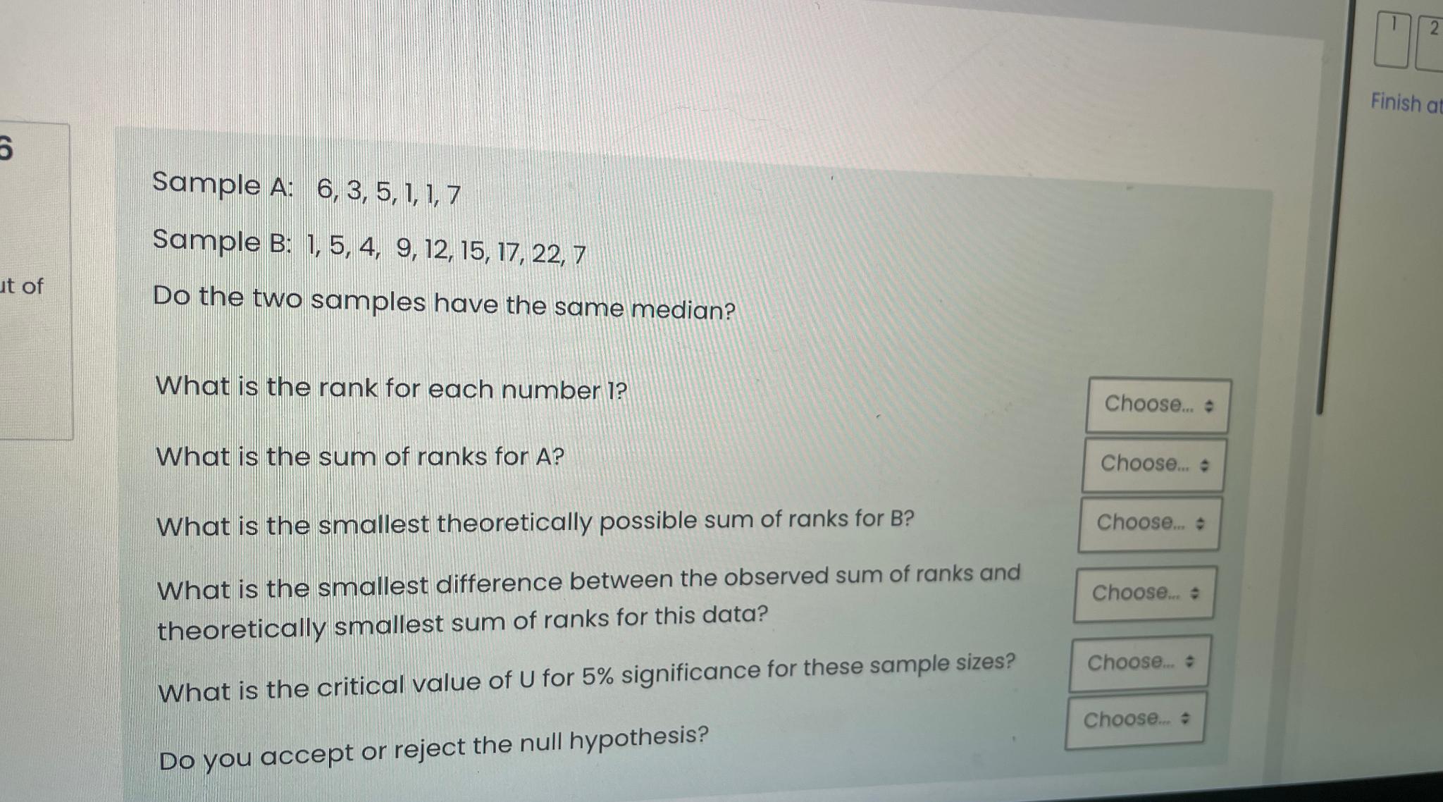Solved Sample A: 6,3,5,1,1,7Sample B: | Chegg.com