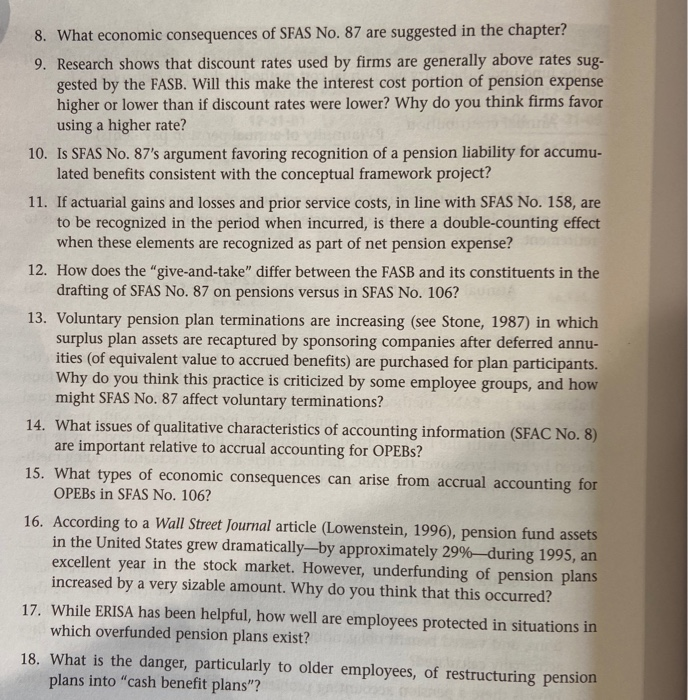 8. What economic consequences of SFAS No. 87 are | Chegg.com